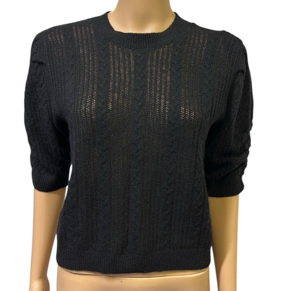 Frame Denim | Sweaters | Frame Cashmere Black Pointelle Pullover Short ...